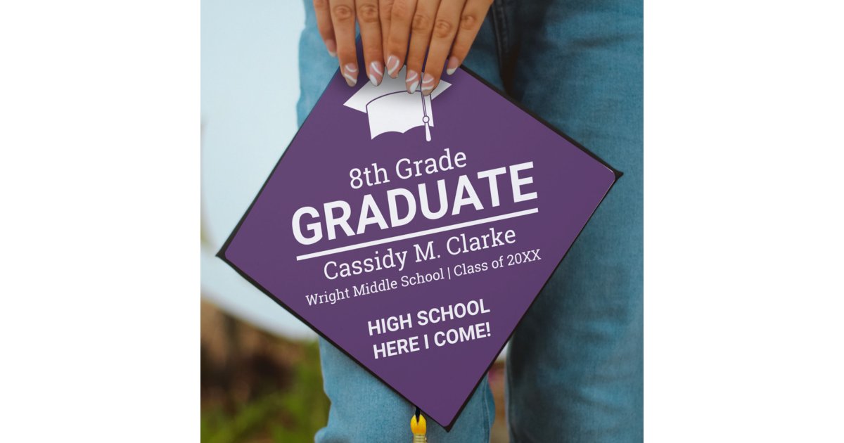 Minimalist 8th Grade Graduation Graduation Cap Topper | Zazzle