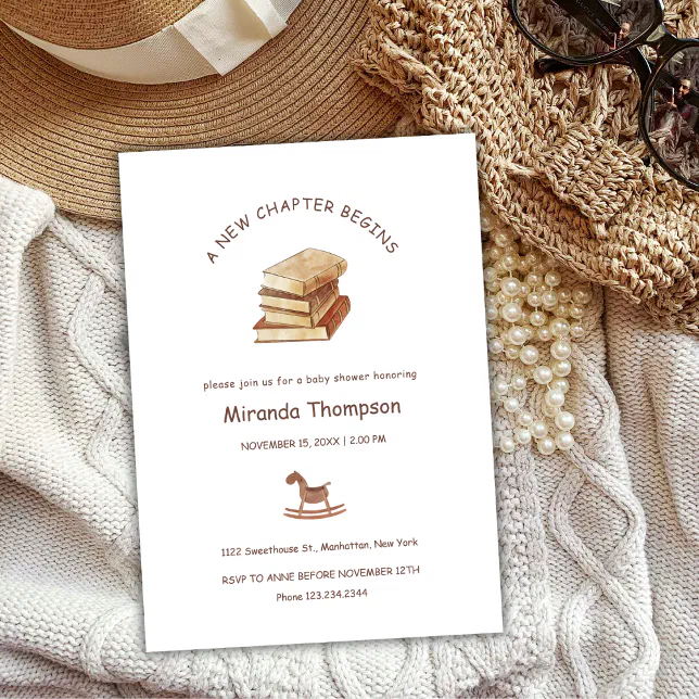 Minimalist A New Chapter Begin Book Baby Shower Invitation | Zazzle