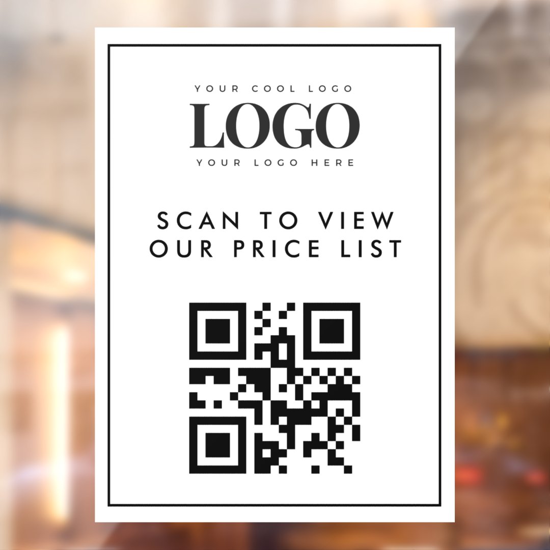 Minimalist Add Logo Qr Code Scan Price List Framed Window Cling | Zazzle