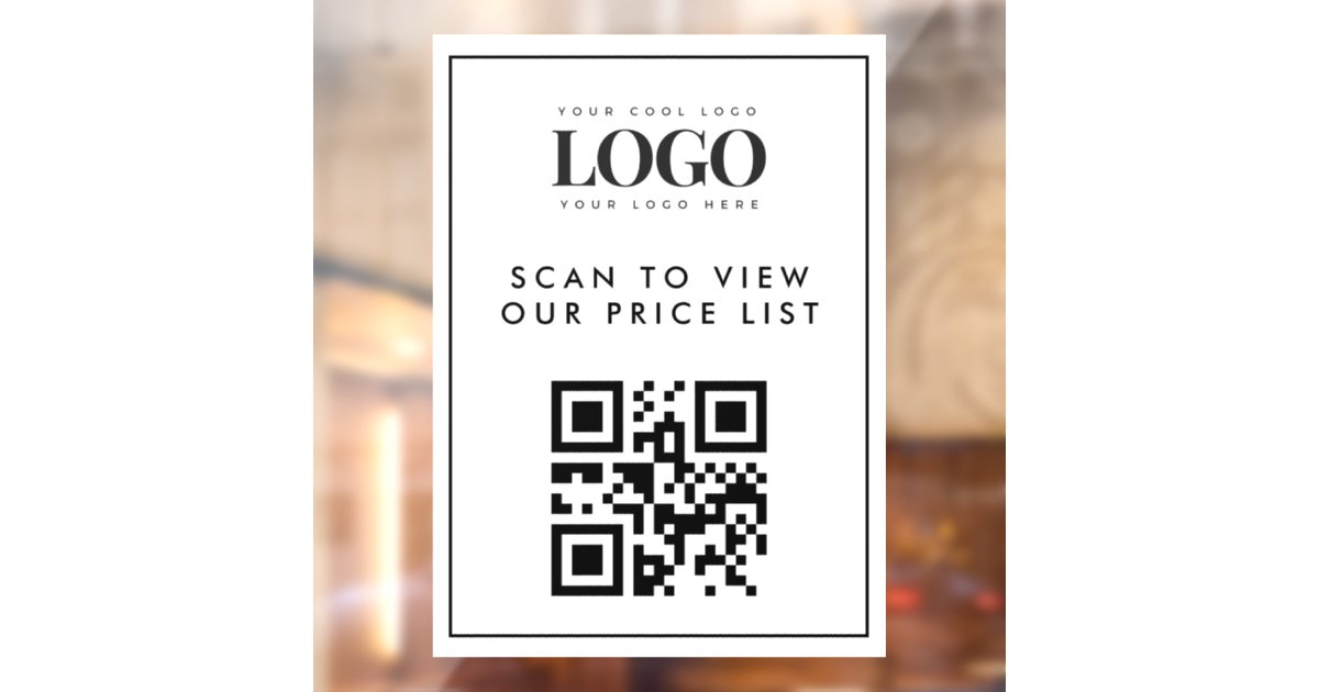 Minimalist Add Logo Qr Code Scan Price List Framed Window Cling | Zazzle