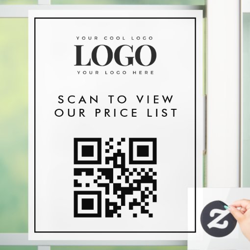 Minimalist Add Logo Qr Code Scan Price List Framed Window Cling | Zazzle