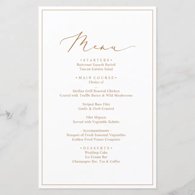 Minimalist and Chic Wedding Dinner Menus | Zazzle