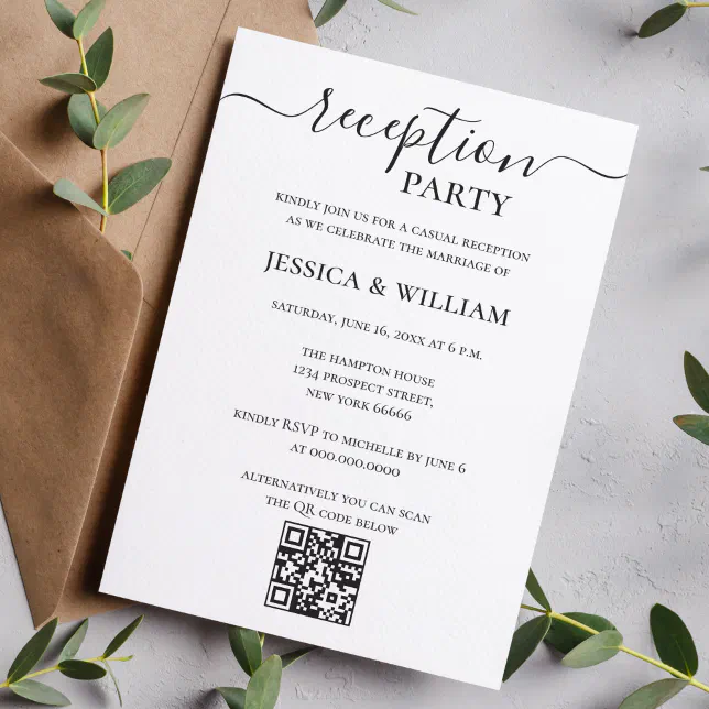 Minimalist and Modern QR Code Reception Party Invitation | Zazzle