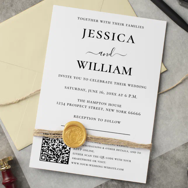 Minimalist and Modern Wedding With QR Code Invitation | Zazzle