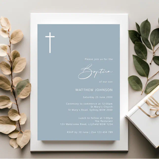 Minimalist and simple photo baptism christening invitation | Zazzle