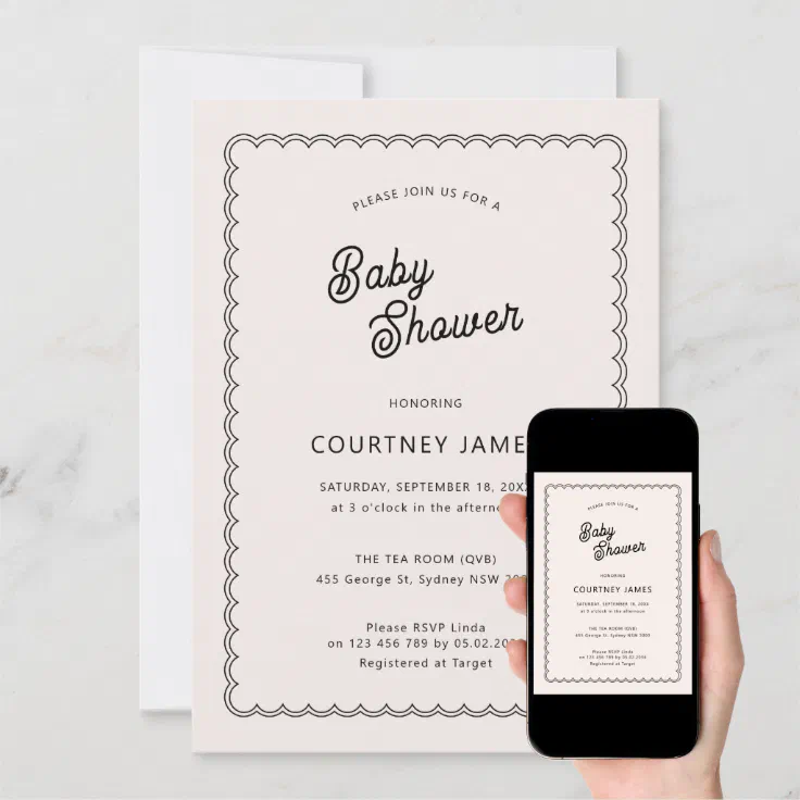 Minimalist and simple scalloped Baby Shower Invitation | Zazzle