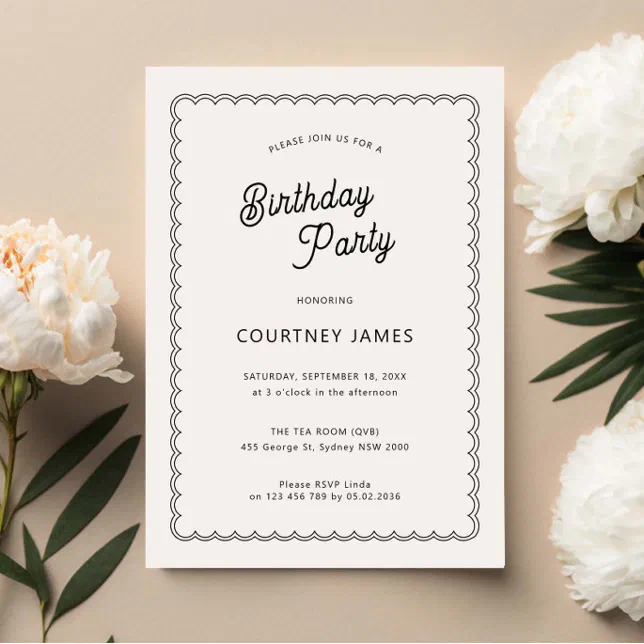 Minimalist and simple scalloped birthday party invitation | Zazzle