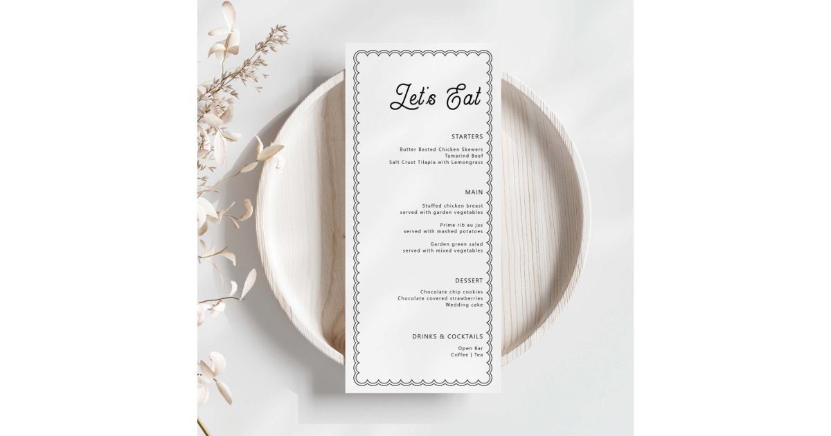 Minimalist and simple scalloped border menu card | Zazzle