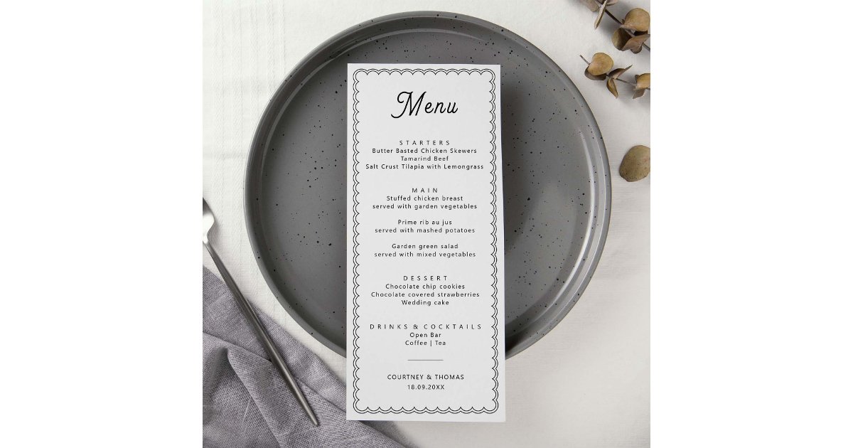 Minimalist and simple scalloped border menu card | Zazzle
