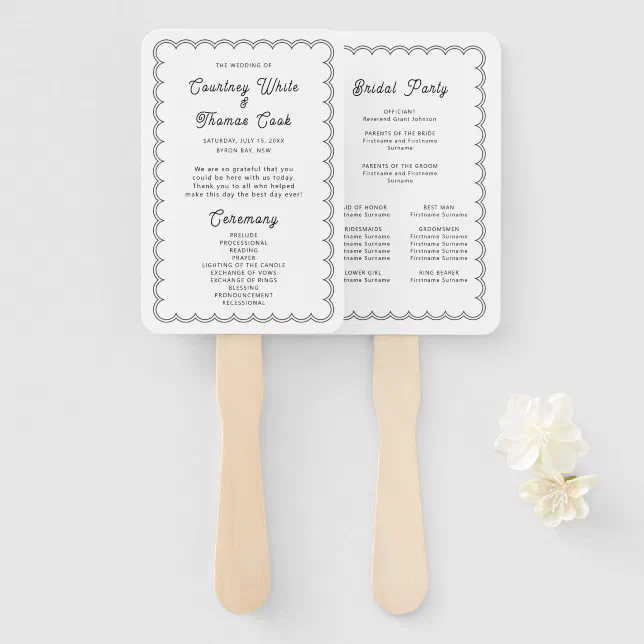 Minimalist and simple scalloped border program hand fan | Zazzle