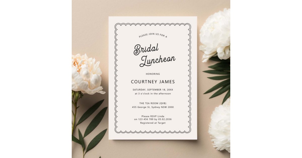 Minimalist and simple scalloped Bridal Luncheon Invitation | Zazzle