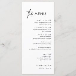 Minimalist and Simple Wedding Dinner Menu | Zazzle