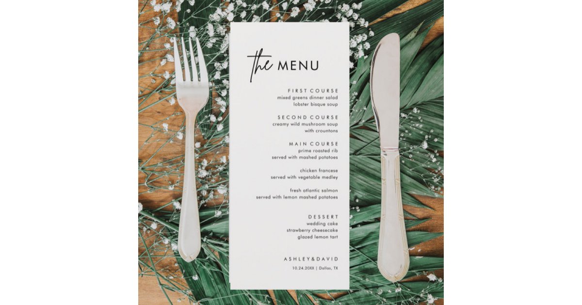Minimalist and Simple Wedding Dinner Menu | Zazzle