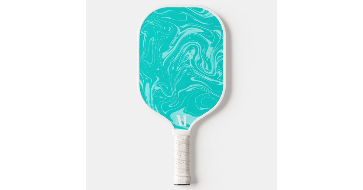 Minimalist Aqua Blue and White Modern Monogram Pickleball Paddle | Zazzle