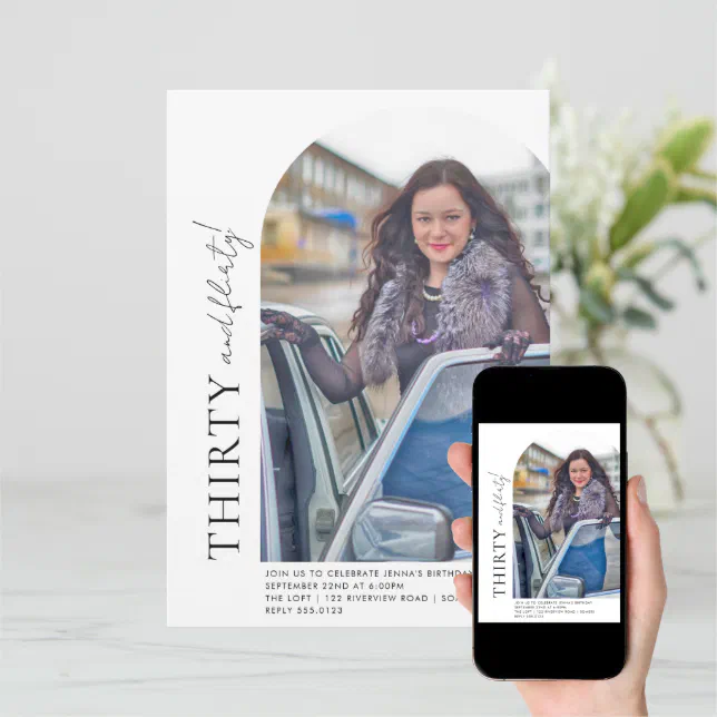 Minimalist Arch Off Center Photo 30th Birthday Invitation | Zazzle