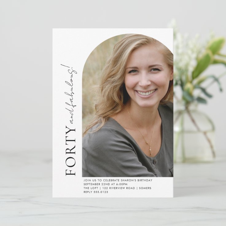 Minimalist Arch Off Center Photo 40th Birthday Invitation | Zazzle