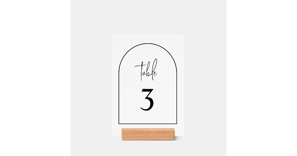 Minimalist Arch Table Numbers with Wooden Stand | Zazzle