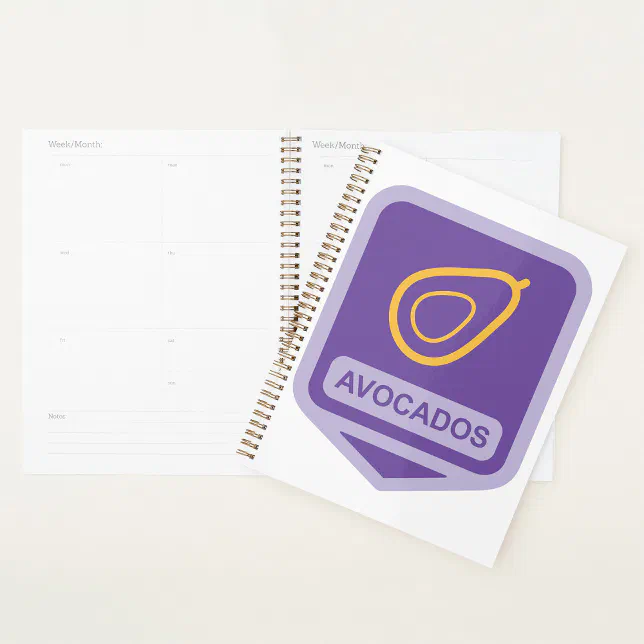 Minimalist Avocado Badge in Purple and Gold Planner | Zazzle