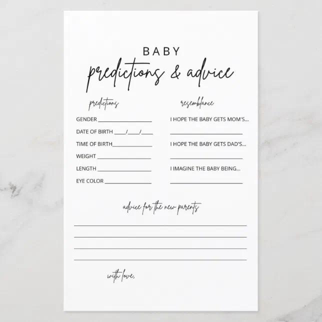 Minimalist Baby Prediction and Advice Cards | Zazzle