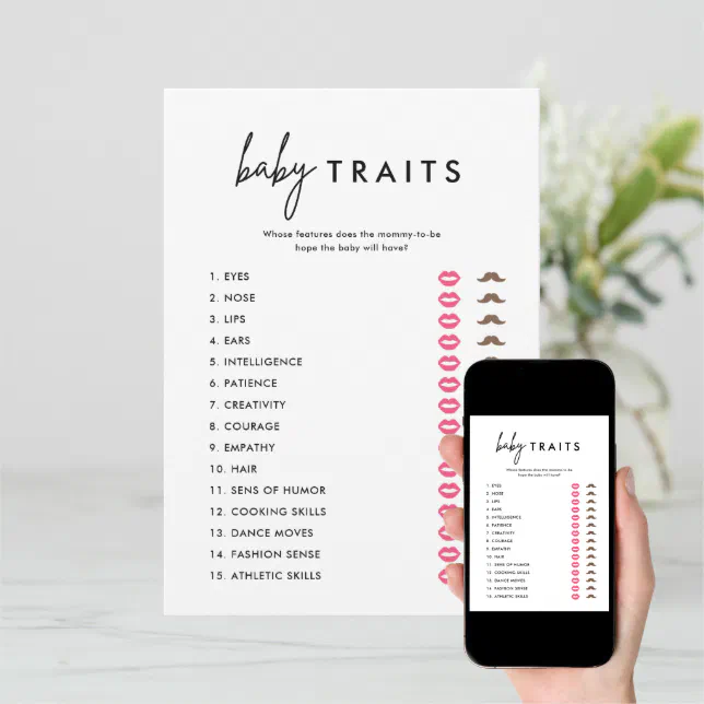 Minimalist Baby Shower Baby Traits Game Cards | Zazzle