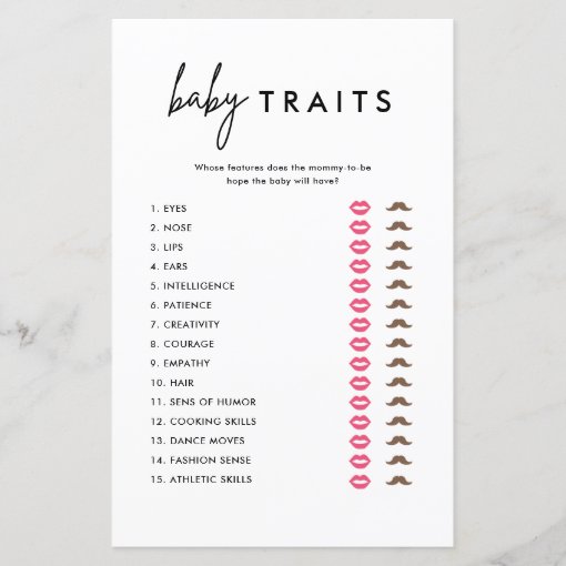 Minimalist Baby Shower Baby Traits Game Cards | Zazzle