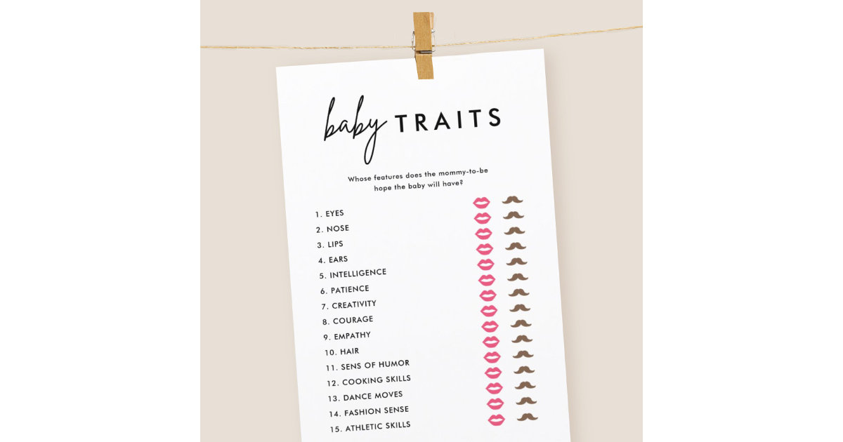 Minimalist Baby Shower Baby Traits Game Cards | Zazzle