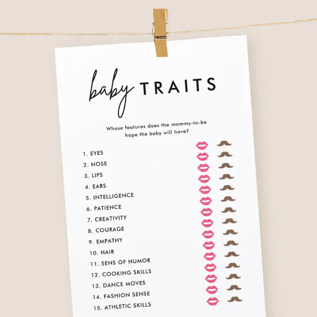 Minimalist Baby Shower Baby Traits Game Cards | Zazzle