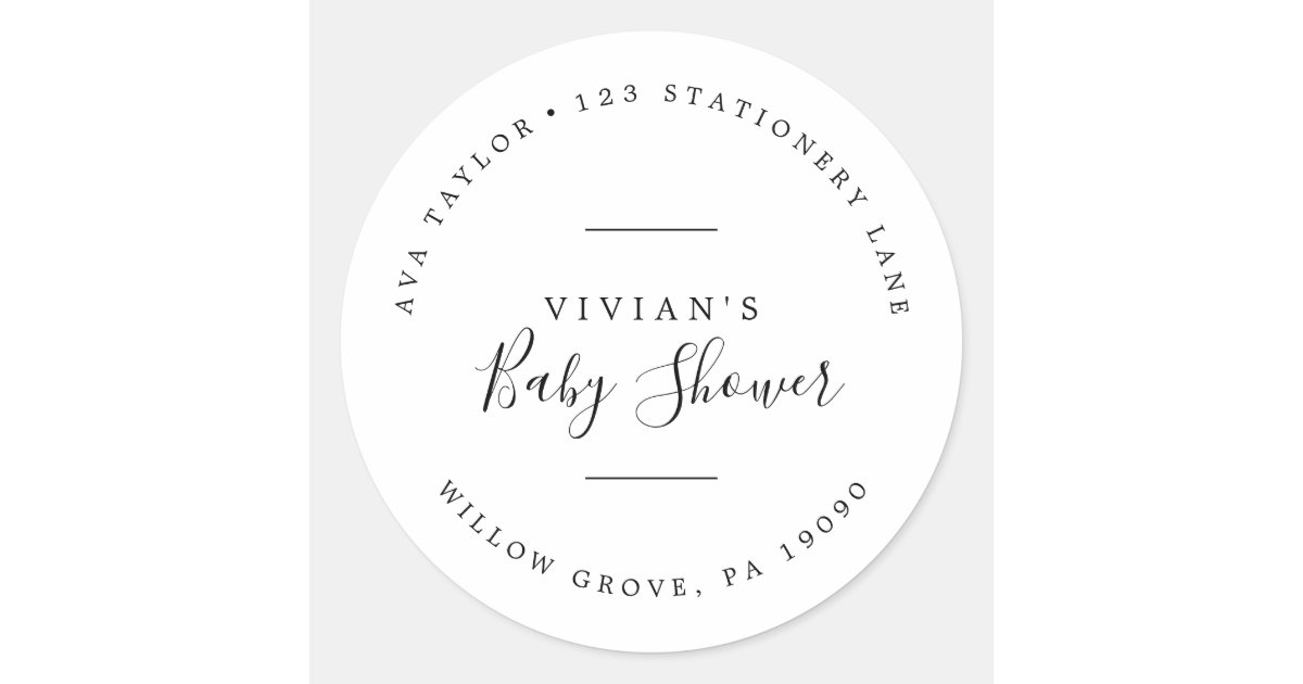 Minimalist Baby Shower Circular Return Address Classic Round Sticker ...