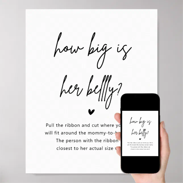Minimalist Baby Shower How Big Is Her Belly Sign | Zazzle
