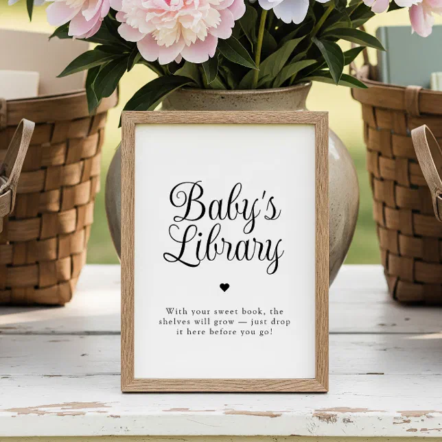 Minimalist "Baby's Library" Baby Shower Sign | Zazzle