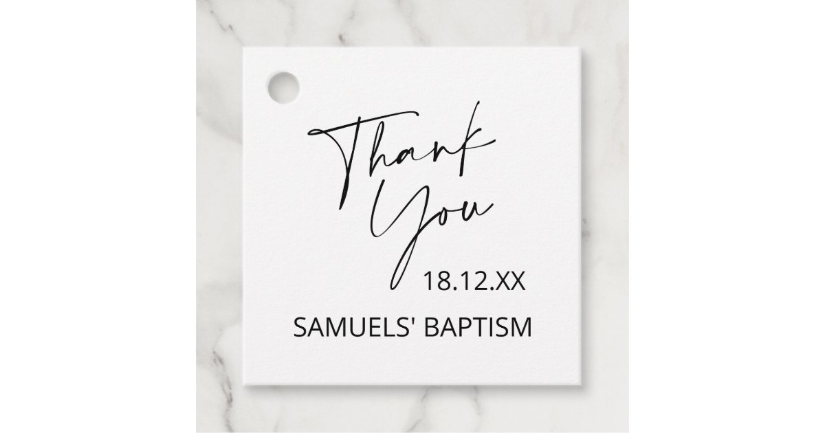 Minimalist Baptism Christening Script Thank You Favor Tags | Zazzle