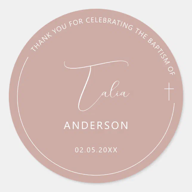 Minimalist Baptism Simple Cross Pink Classic Round Sticker | Zazzle