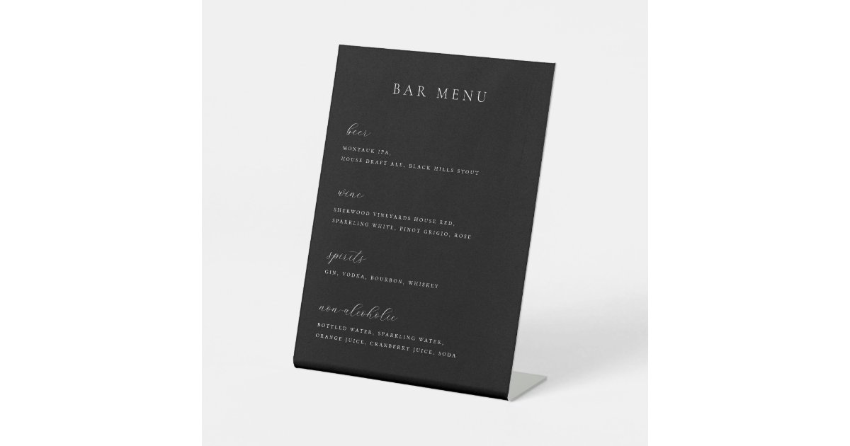 Minimalist Bar Menu List Black Pedestal Sign | Zazzle
