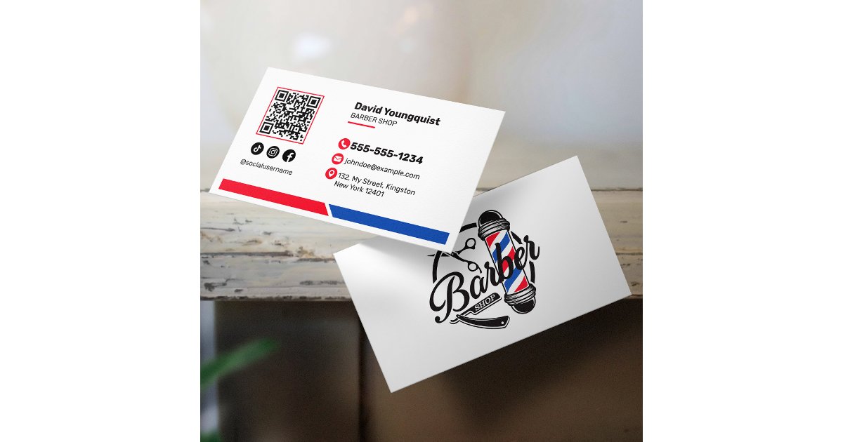 Minimalist Barbershop Salon Social Media QR Code Business Card | Zazzle