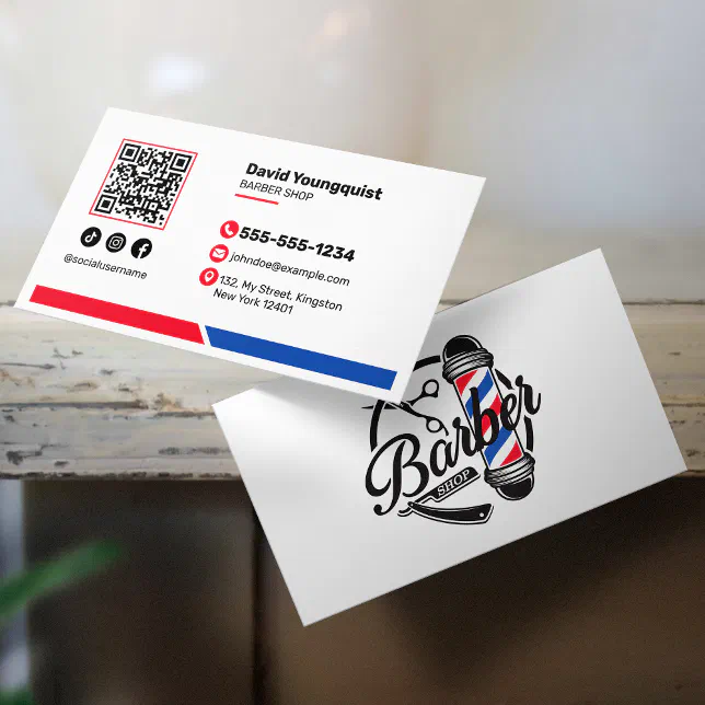 Minimalist Barbershop Salon Social Media QR Code Business Card | Zazzle
