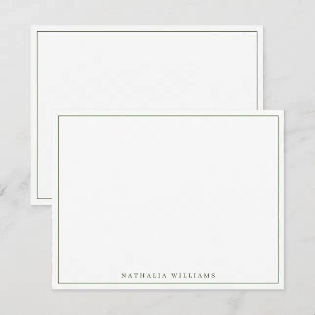 Minimalist Basic Personalize Moss Green Stationery Note Card | Zazzle
