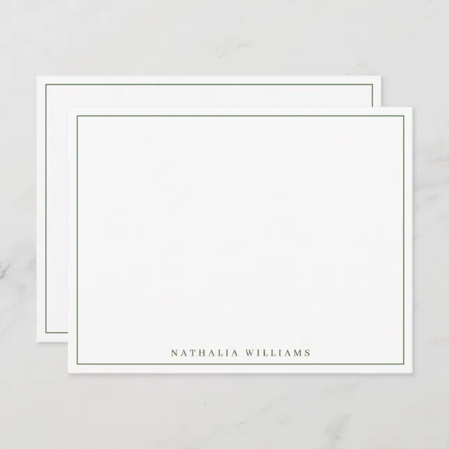 Minimalist Basic Personalize Moss Green Stationery Note Card | Zazzle