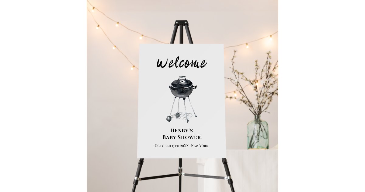 Minimalist BBQ Grill Baby Shower Welcome Sign | Zazzle