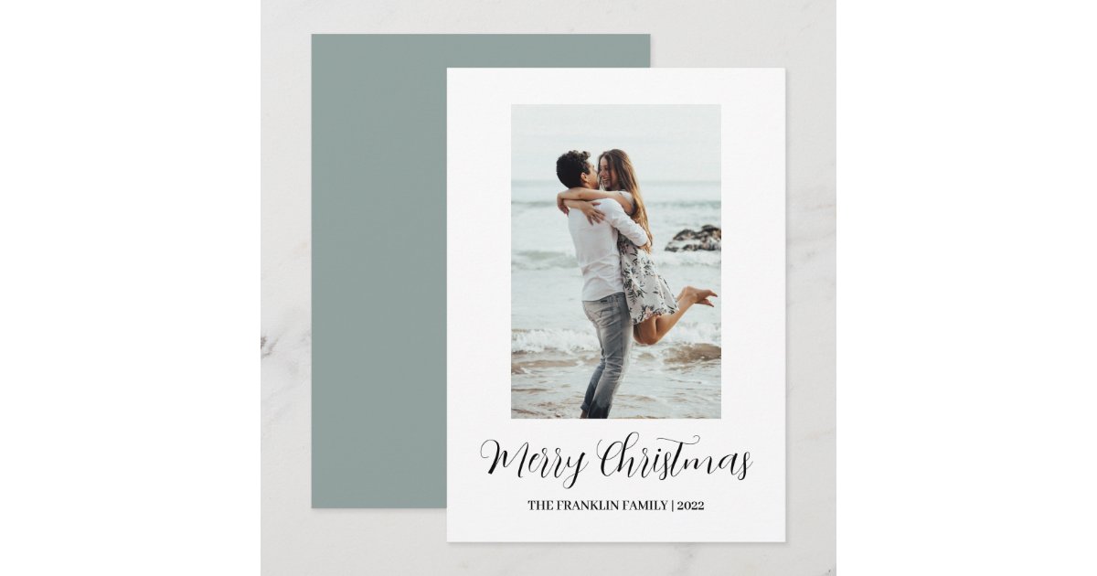 Minimalist Beach Couple Engagement Christmas Card | Zazzle