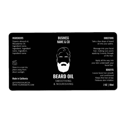 Minimalist Beard Oil Label Black Product Packaging | Zazzle