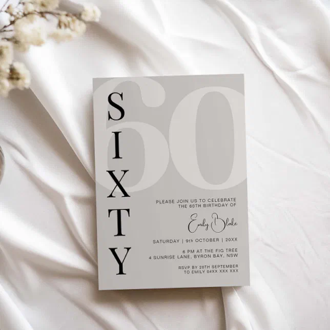 Minimalist Beige Sixty 60th Birthday Party Invitation | Zazzle