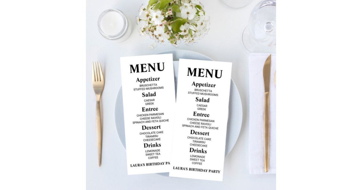 Minimalist Birthday Party Food Menu | Zazzle