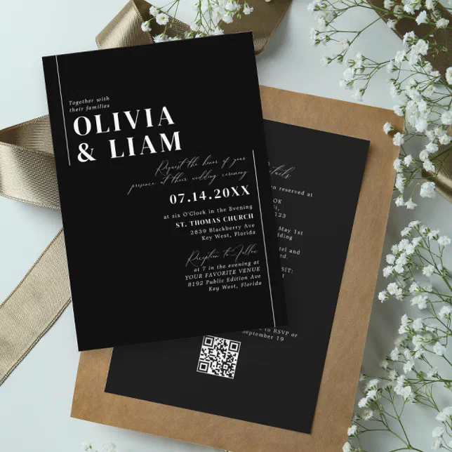 Minimalist Black All One RSVP QR Code Wedding Invitation | Zazzle