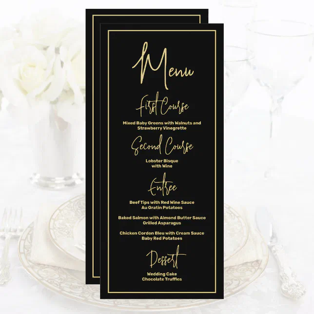 Minimalist Black and Gold Formal Modern Script Menu | Zazzle