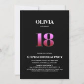 Minimalist Black and Pink Surprise 18th Birthday Invitation | Zazzle