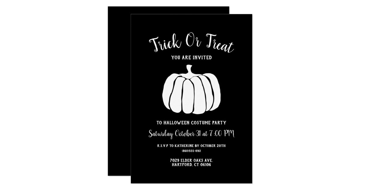 Minimalist Black And White Custom Halloween Party Invitation | Zazzle.com
