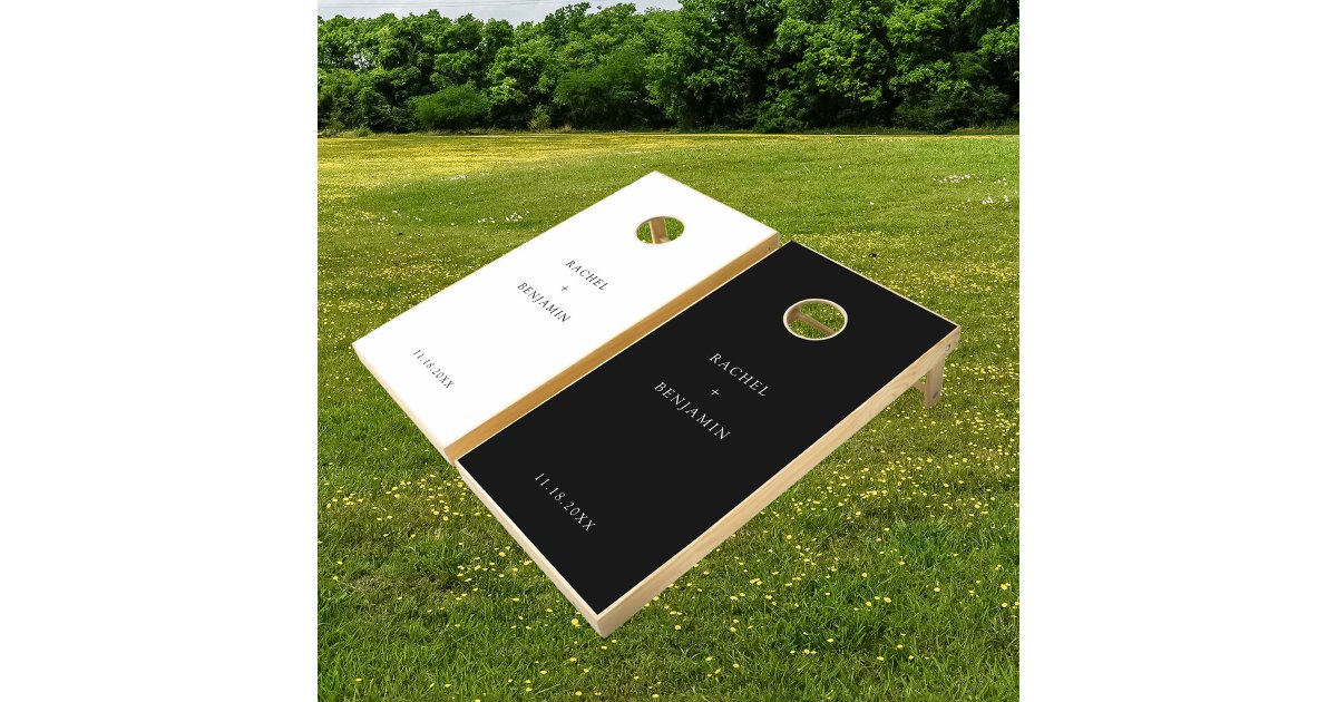 Minimalist Black and White Custom Wedding Cornhole Set | Zazzle