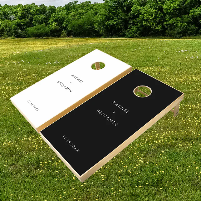Minimalist Black and White Custom Wedding Cornhole Set | Zazzle