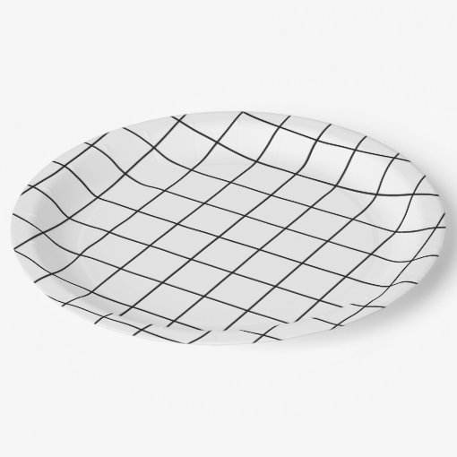 Minimalist Black And White Grid Paper Plates | Zazzle