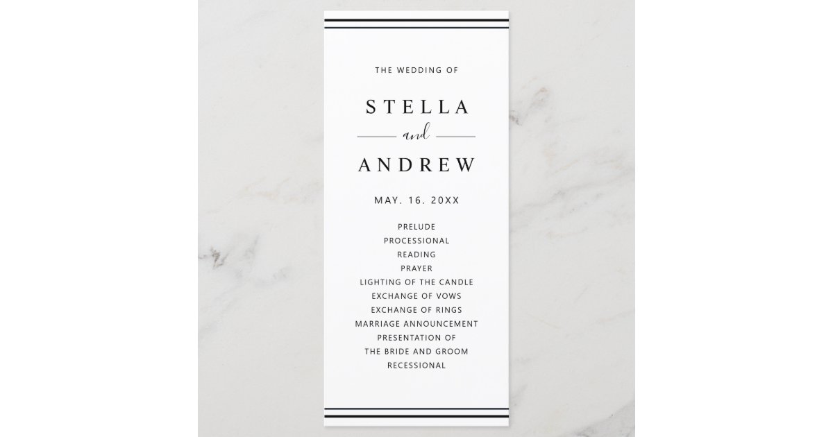 Minimalist Black and White Modern Wedding Program | Zazzle